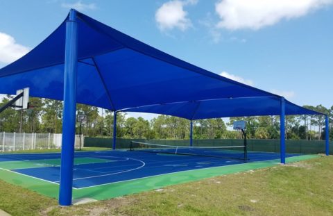 Shade Sails over Pickle Ball Court - Creative Shade Solutions